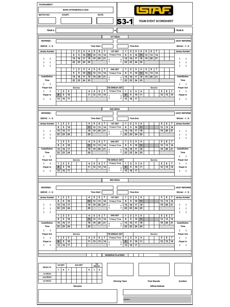 BHNS Intramurals 2023 Scoresheet | PDF | Sport Variants | Team Sports