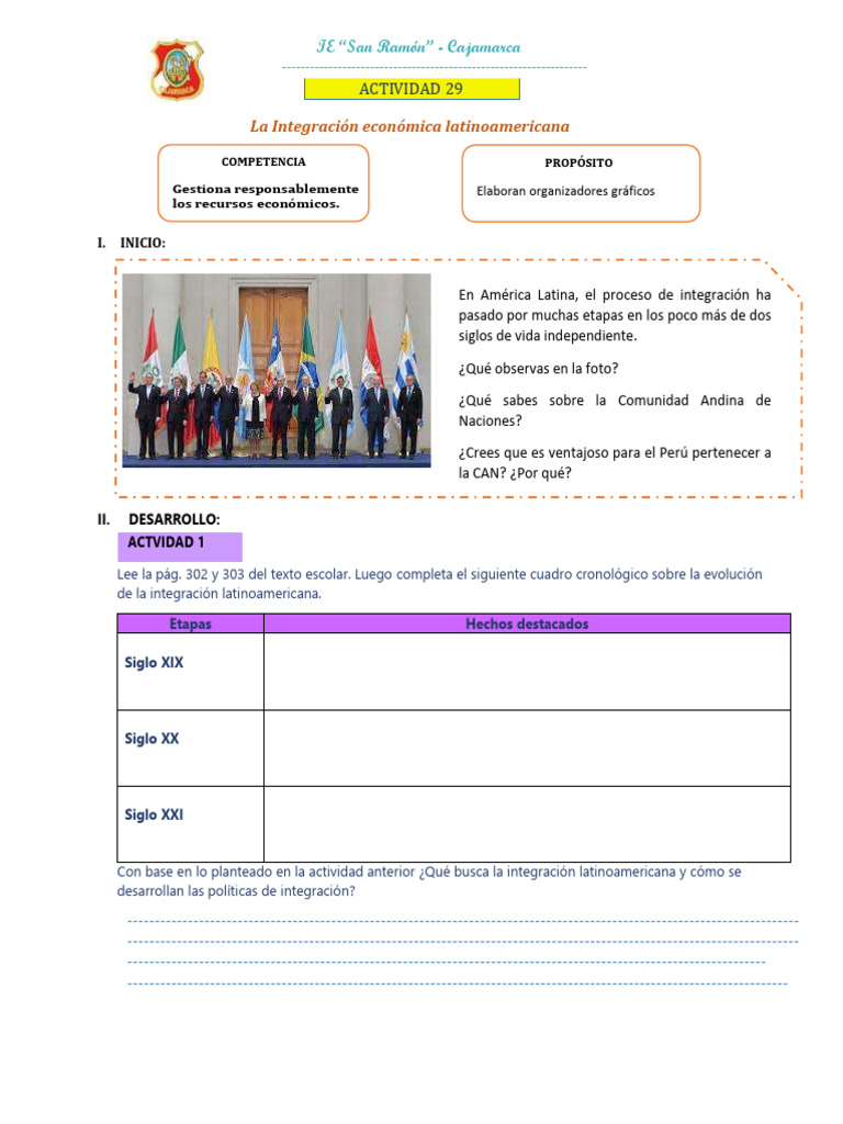 Actividad 29_ 4°-Integ. en América Latina | PDF | America latina | Perú