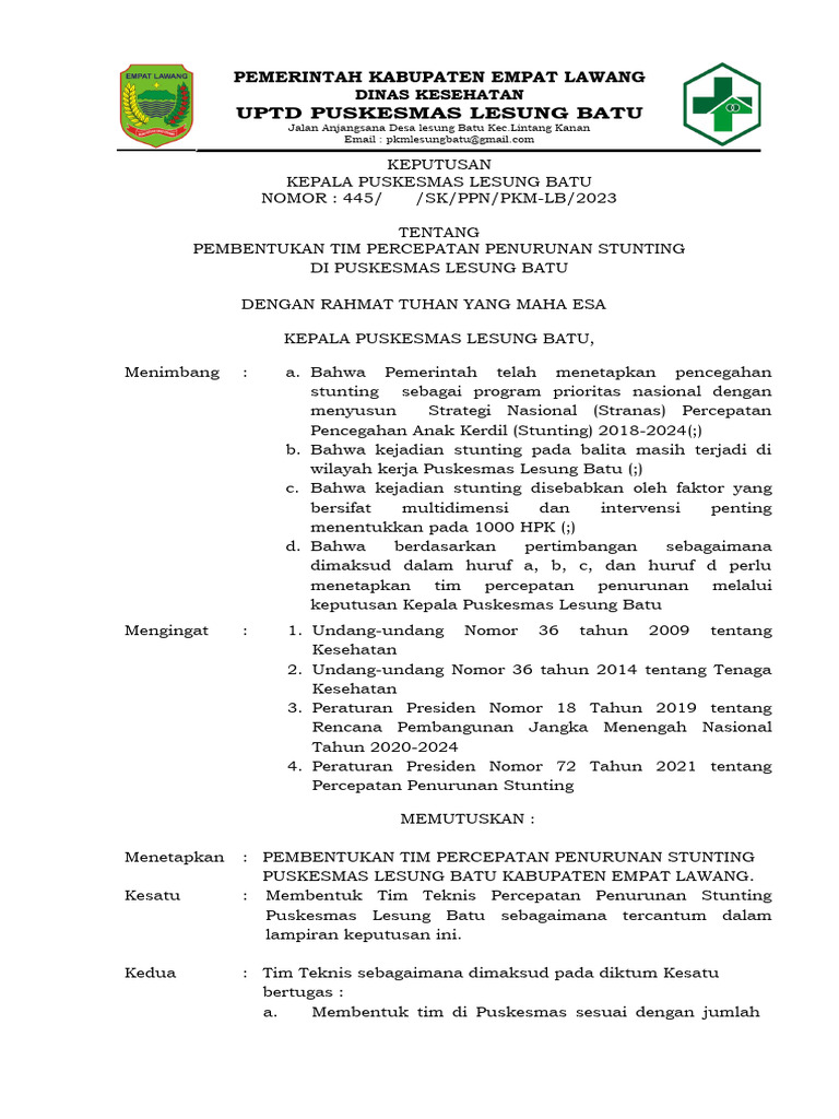 4.1.1.2 SK Tim Stunting | PDF