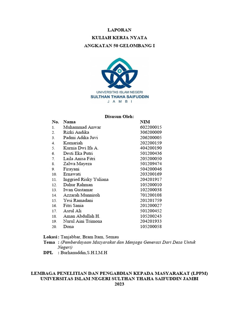 Format Laporan Dan Artikel KKN 2023 POSKO 74 SEMAU FIX | PDF