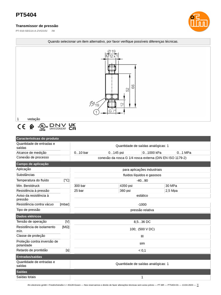 Transmissor de Pressão PT5404: Detalhes Técnicos | PDF | Pressão ...