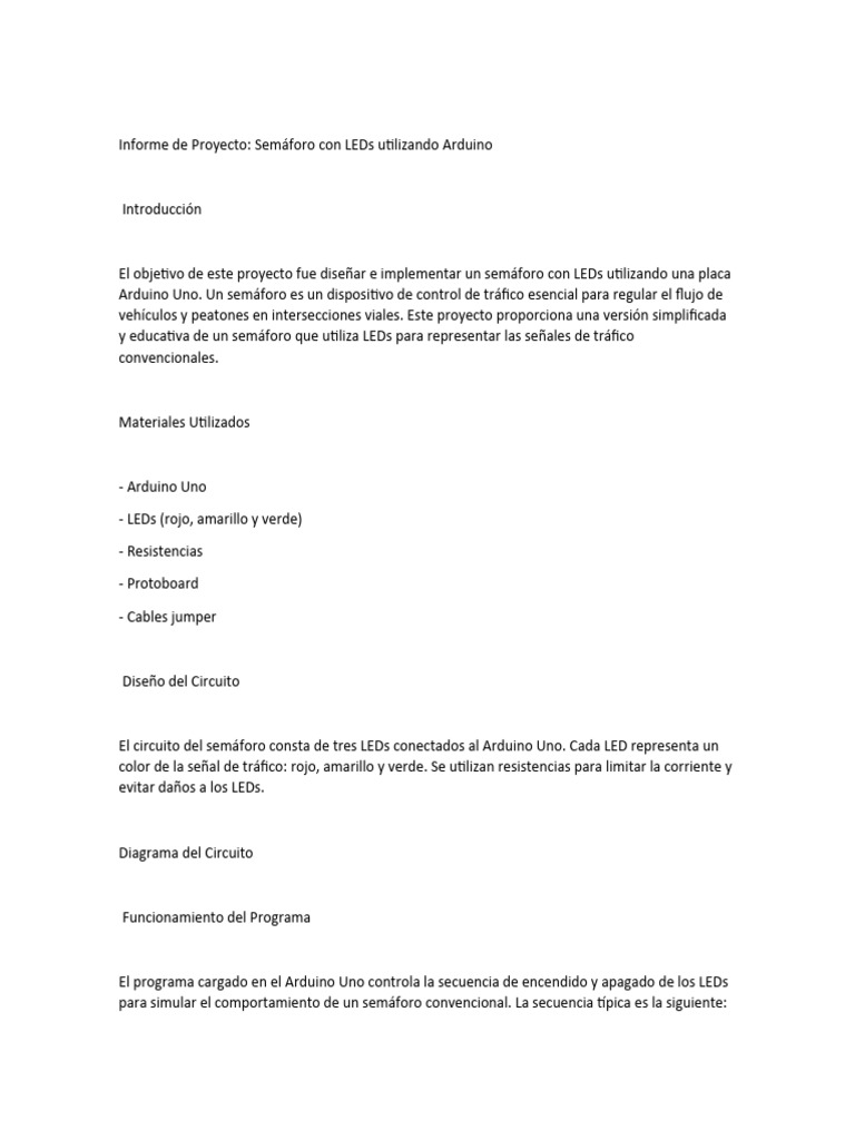 Proyecto Semaforo Arduino | PDF | Semáforo | Diodo emisor de luz