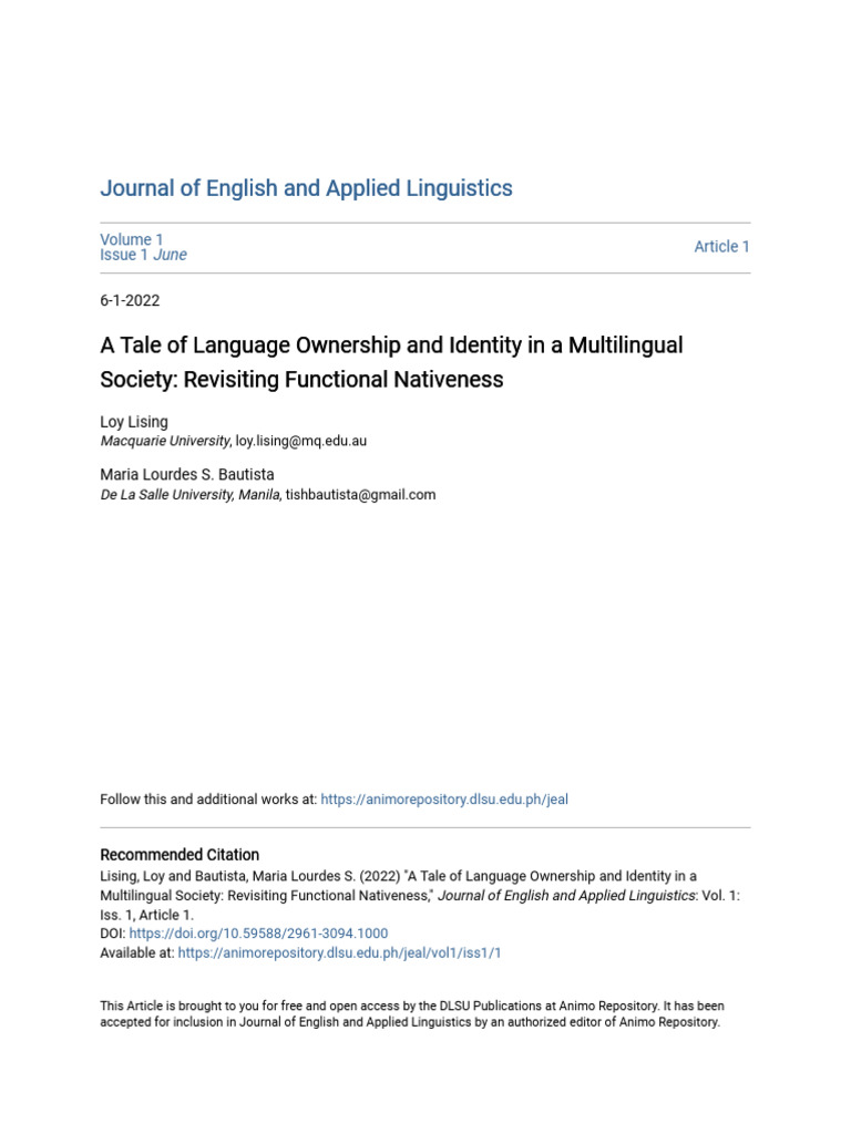 A Tale of Language Ownership and Identity in A Multilingual Socie | PDF | Multilingualism ...