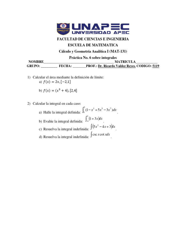 Práctica No.6 - Cálculo y Geometría Analítica I (MAT-131) | PDF