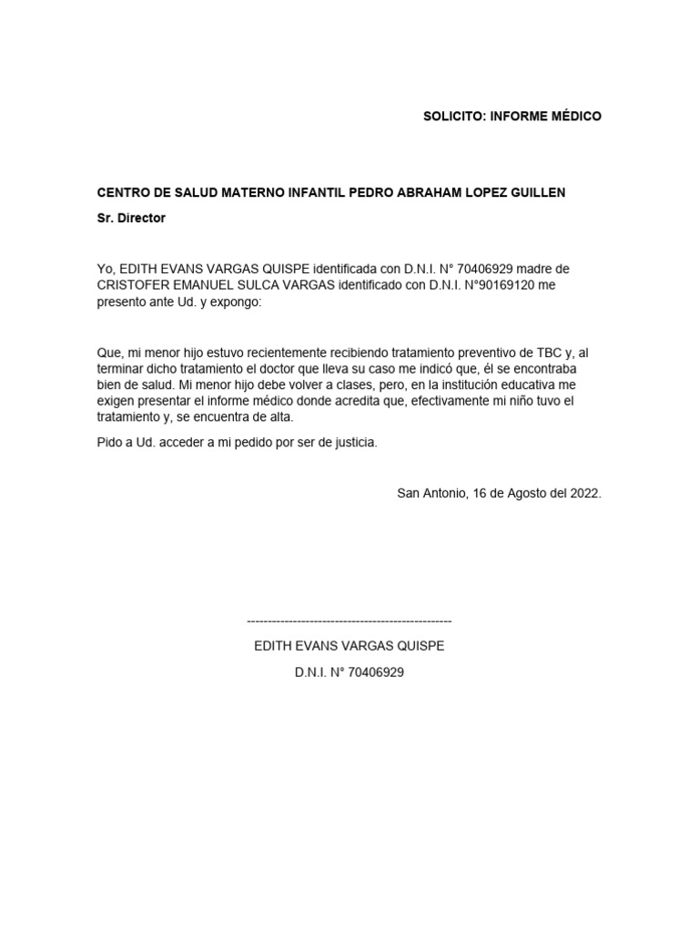 Solicito Informe Medico | PDF | Derecho