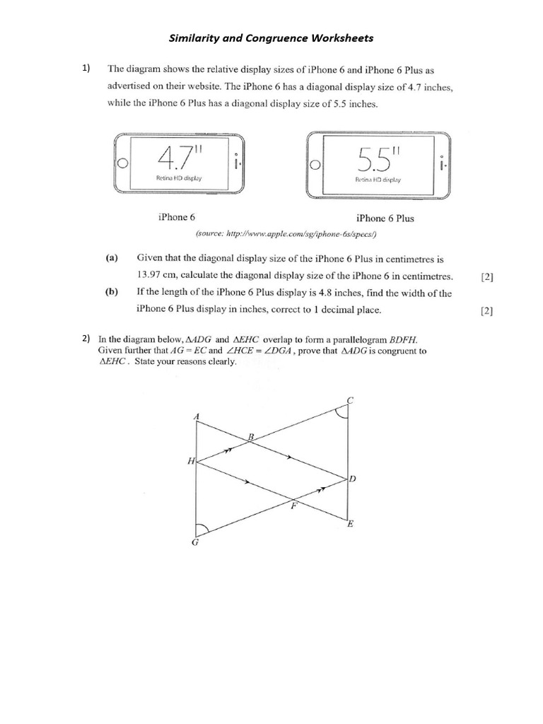 Similarity and Congruence Worksheet | PDF