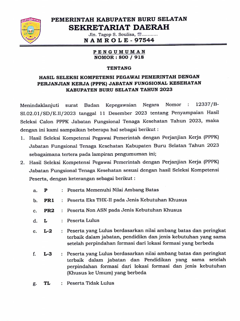 Pengumuman Hasil PPPK Kesehatan | PDF