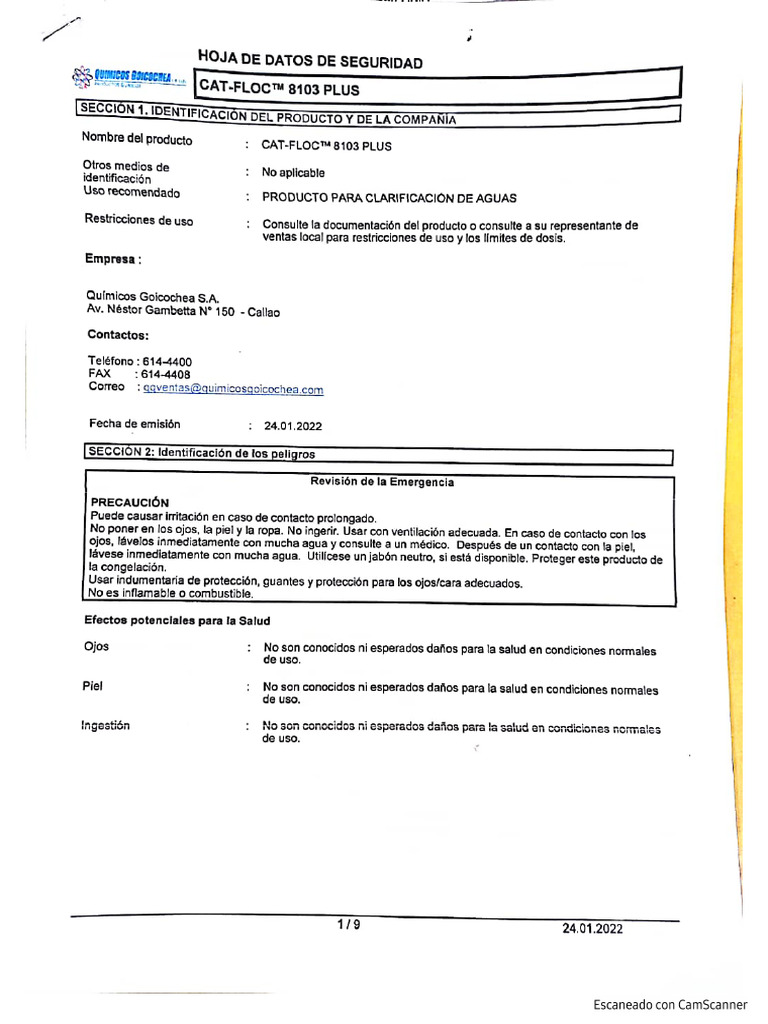 MSDS Cat-Floc 8103 Plus | PDF