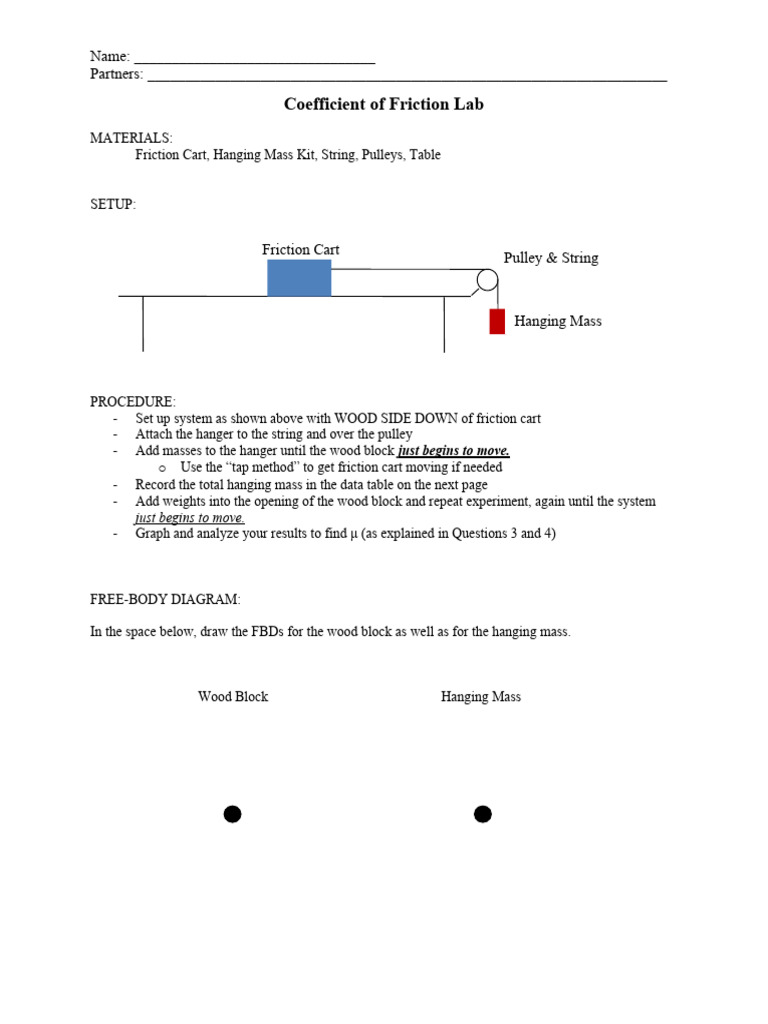 7 - Coefficient of Static Friction Lab | PDF | Friction | Force