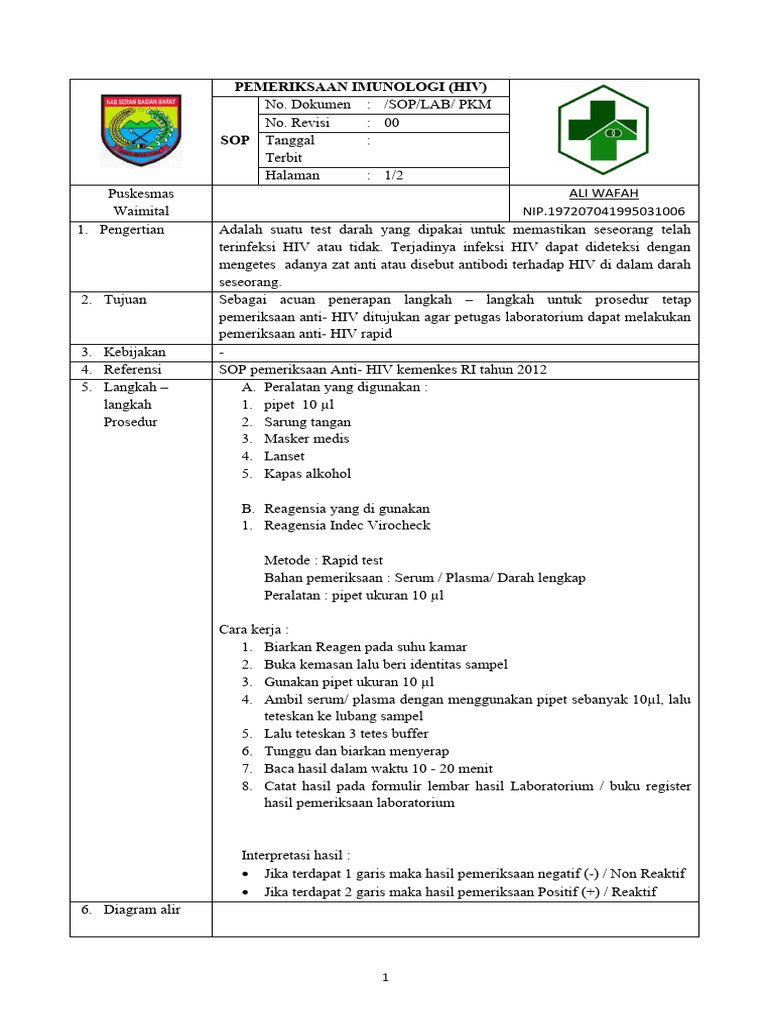 Sop Pemeriksaan Hiv | PDF