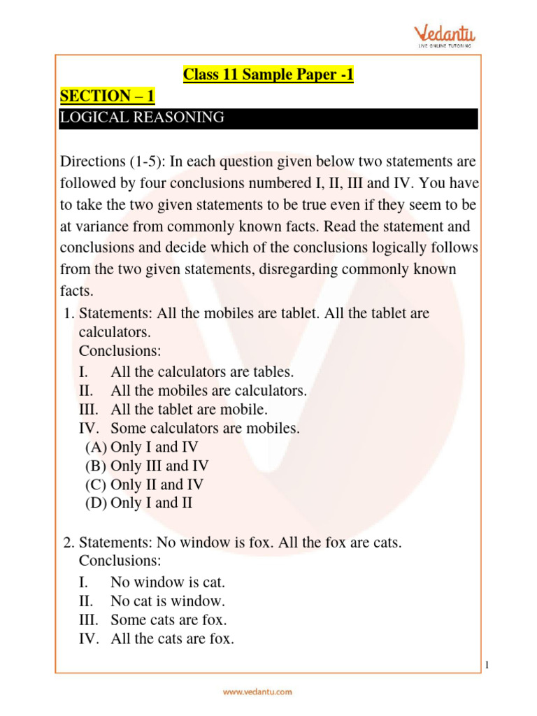 IMO Class 11 Maths Olympiad Sample Question Paper 1 For The Year 2023 ...