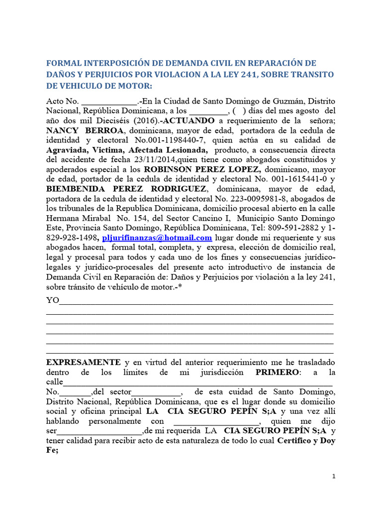 DEMANDA CIVIL 241-1 Nancy Berroa | PDF | Póliza de seguros | Daños y ...