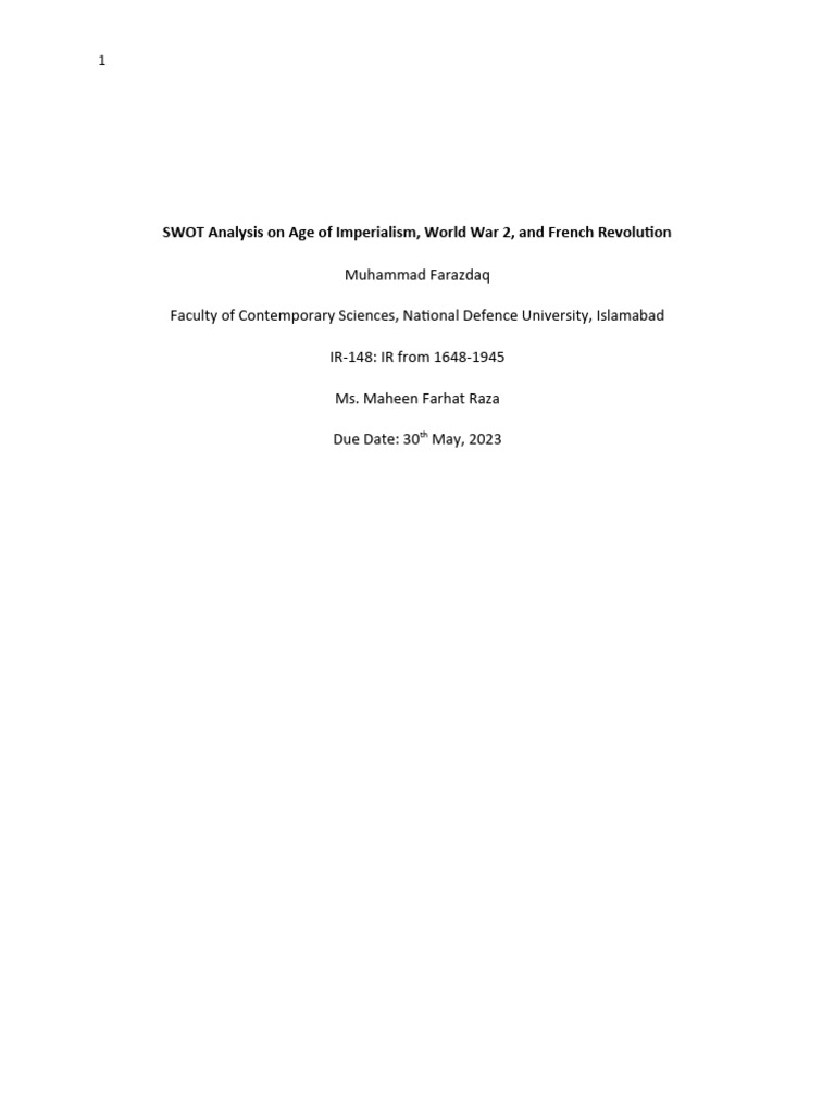SWOT Analysis On Age of Imperialism World War 2 and French Revolution ...