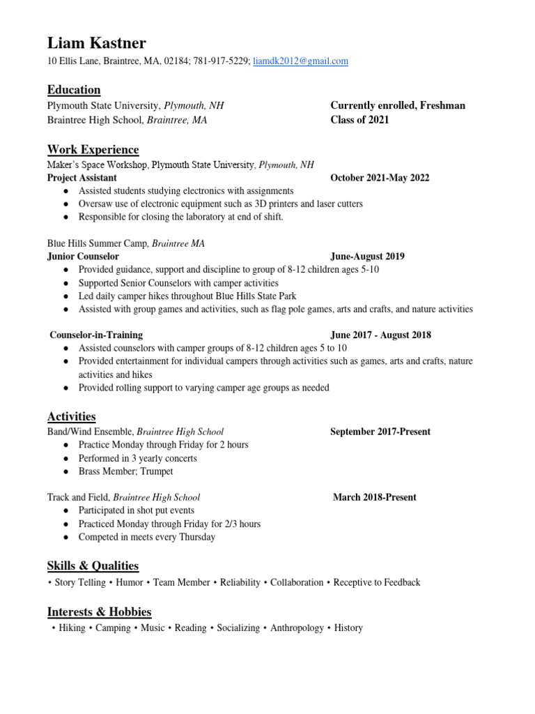 Liam Kastner Resume 2022 | PDF
