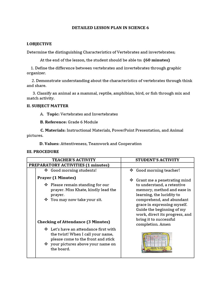 Grade 6 Lesson Plan: Vertebrates vs. Invertebrates | PDF | Vertebrates ...
