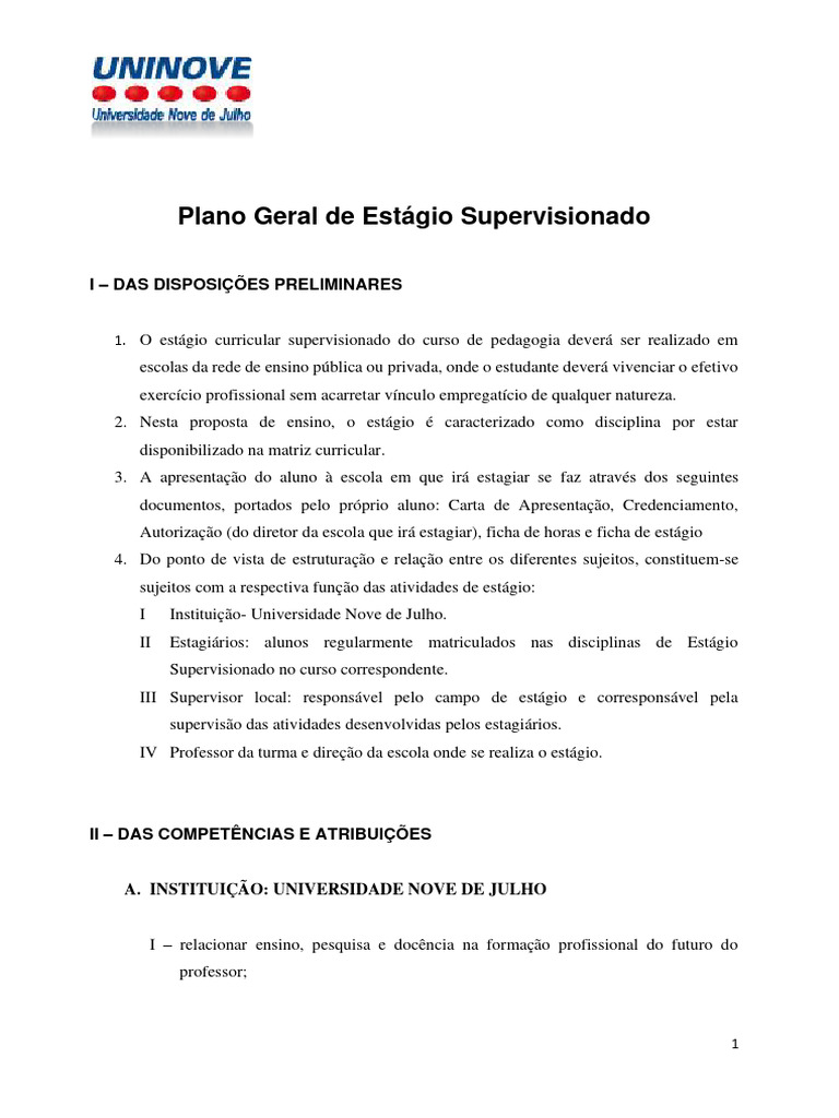 Plano de Est Gio Supervisionado | PDF