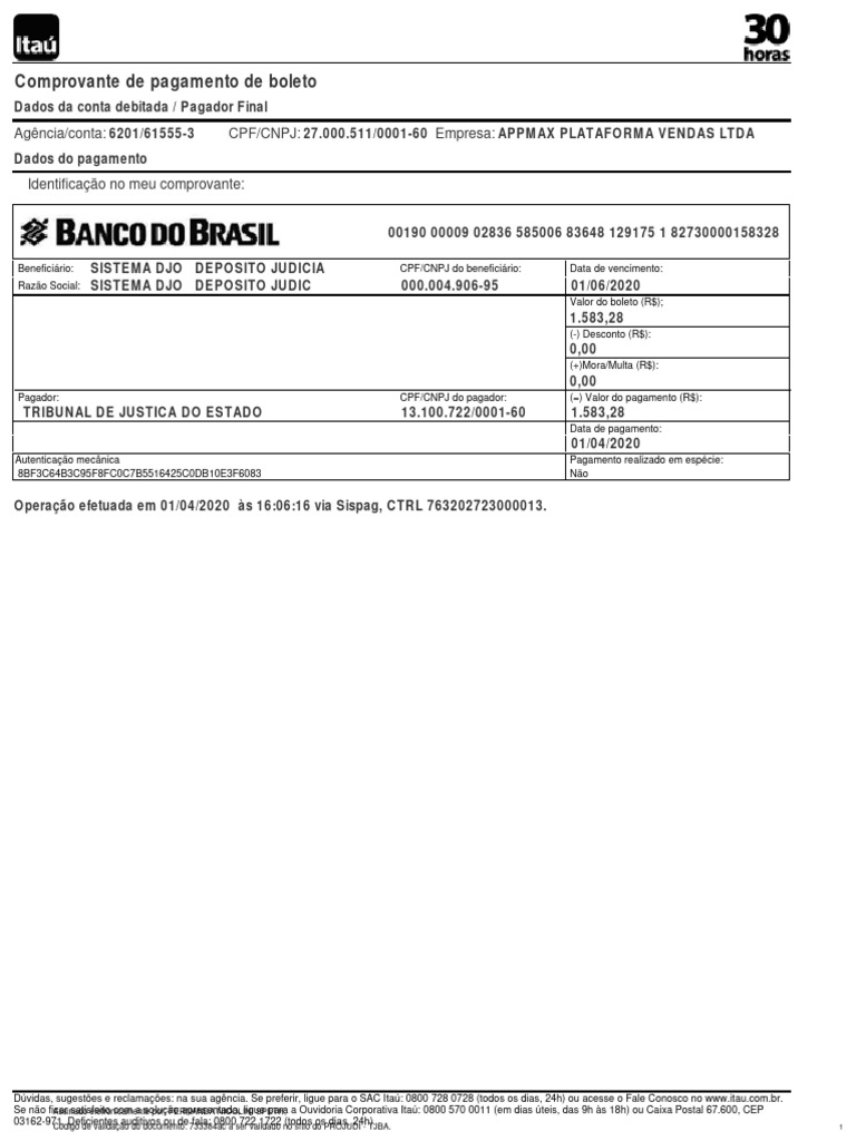 Comprovante de Pagamento | Download grátis PDF | Bancos | Tecnologia ...