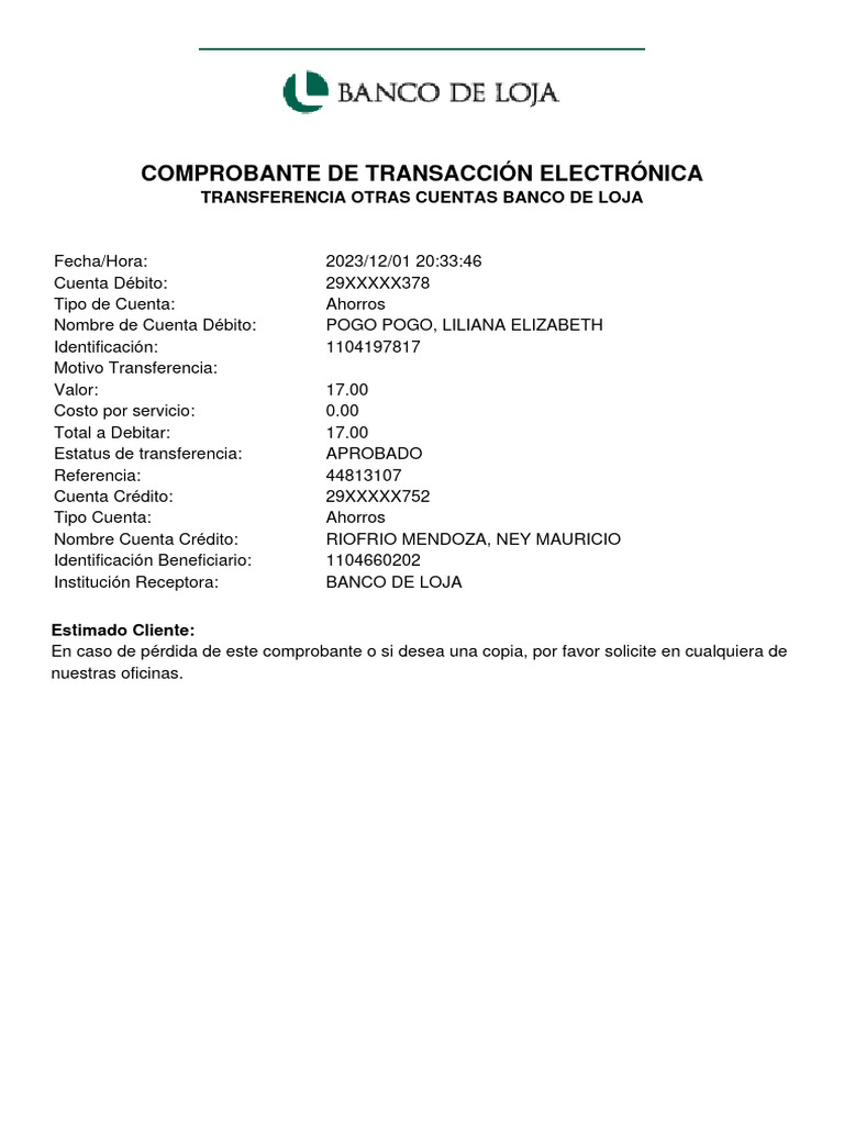 Comprobante Transferencia | PDF