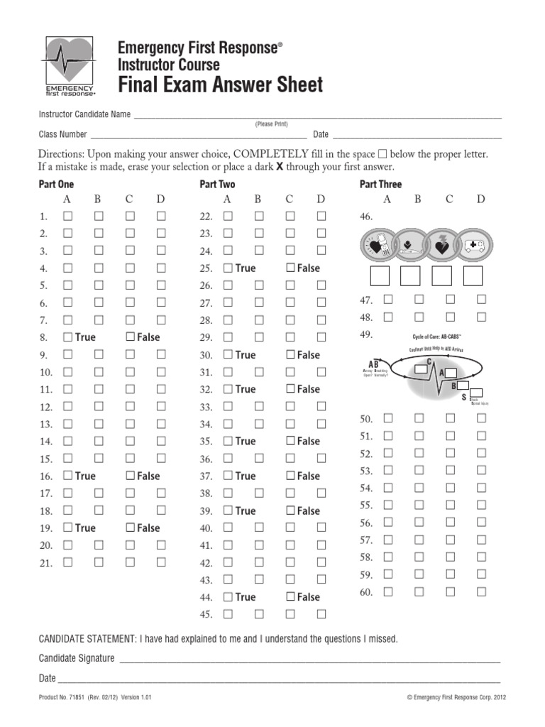 EFR Instr Crs Exam Answr Sheet 101 HR | PDF