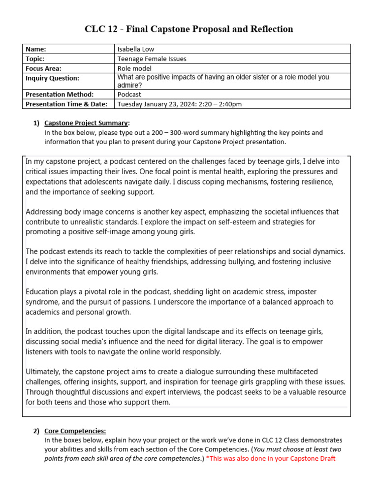 CLC 12 - Final Capstone Proposal and Reflection 2 | PDF | Adolescence ...