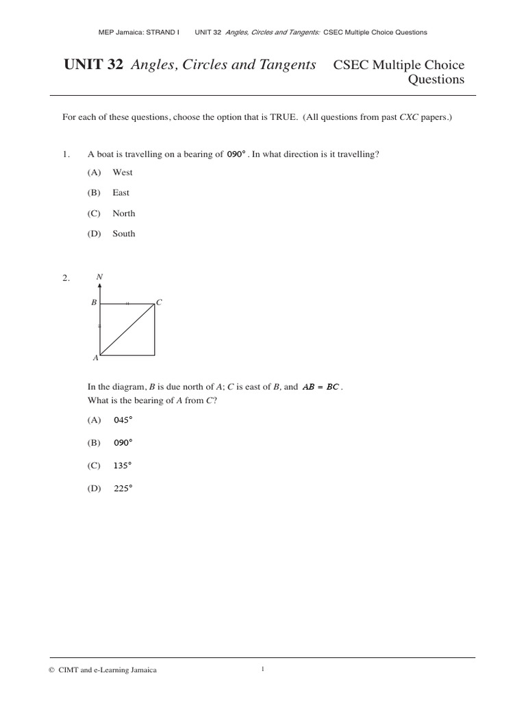 CSEC Angles and Circles MCQs | PDF | Teaching Methods & Materials ...