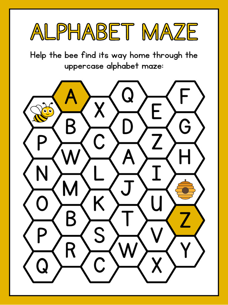 Alphabet Honeycomb Maze English Worksheet | PDF