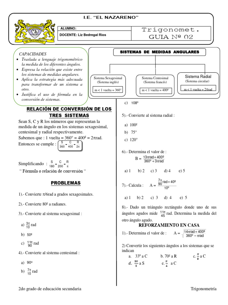2do Trigo Guía 2 | PDF | Notación Matemática | Ángulo