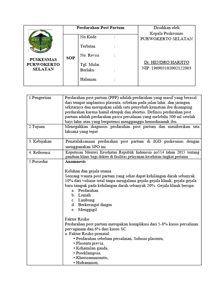 SOP Perd Post Partum | PDF | Sains & Matematika