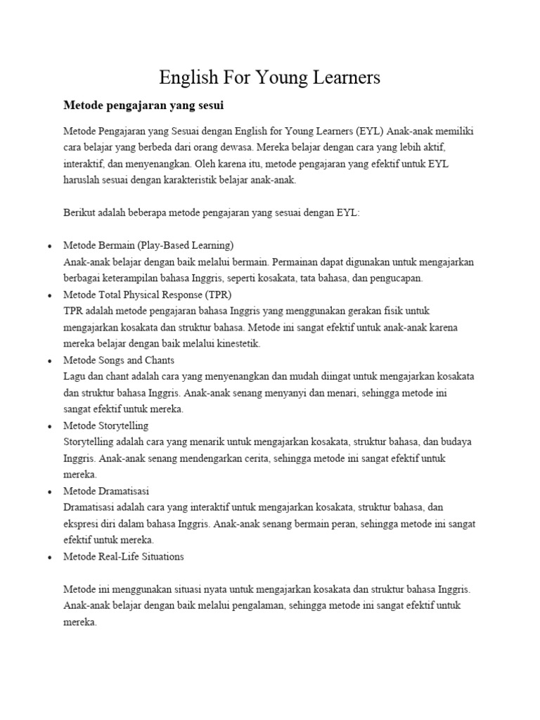 English For Young Learners | PDF