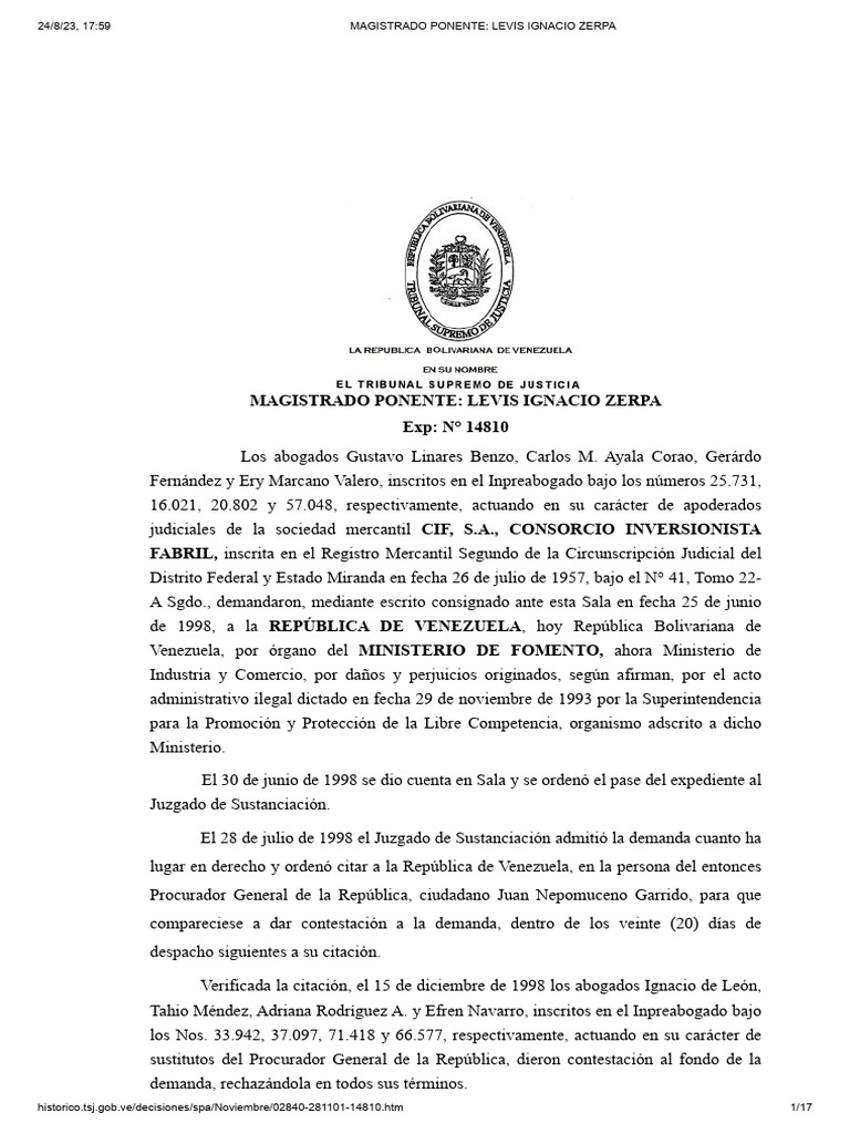 Magistrado Ponente - Levis Ignacio Zerpa | PDF | Daños y perjuicios ...