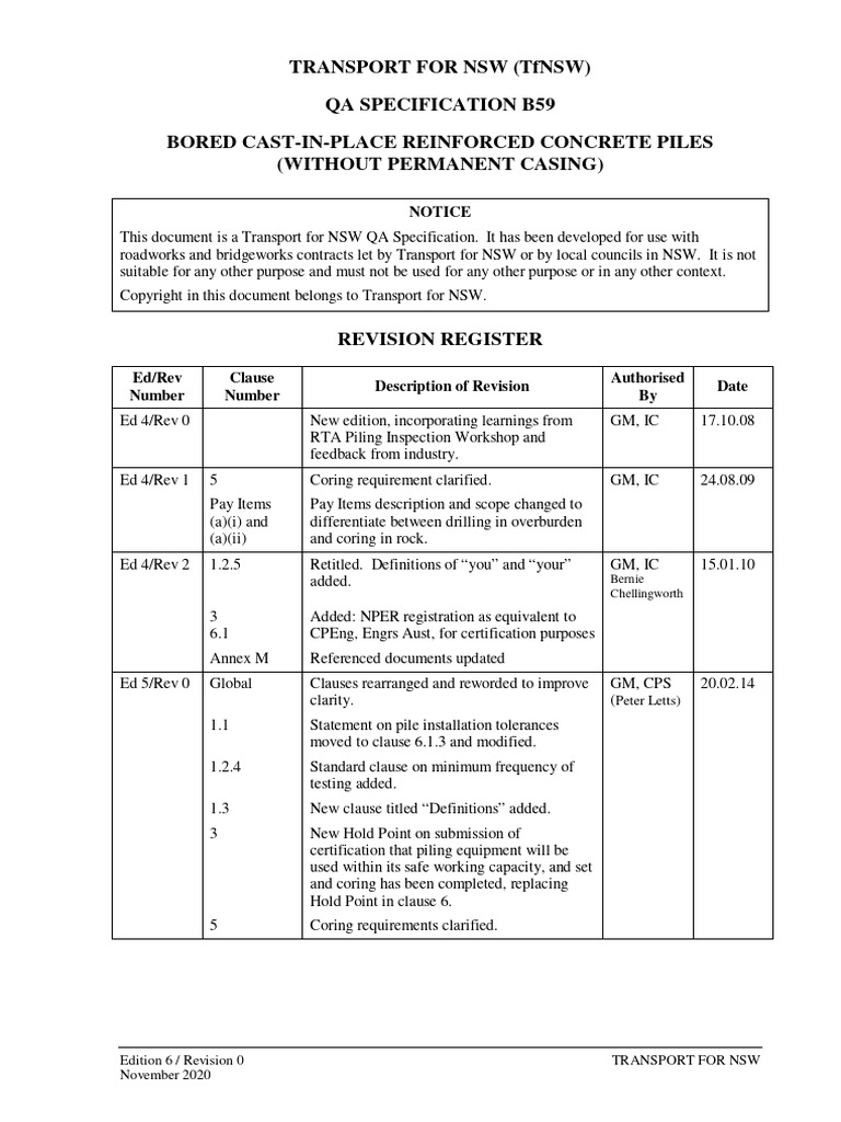 TFNSW B59 Spec | Download Free PDF | Deep Foundation | Casing (Borehole)