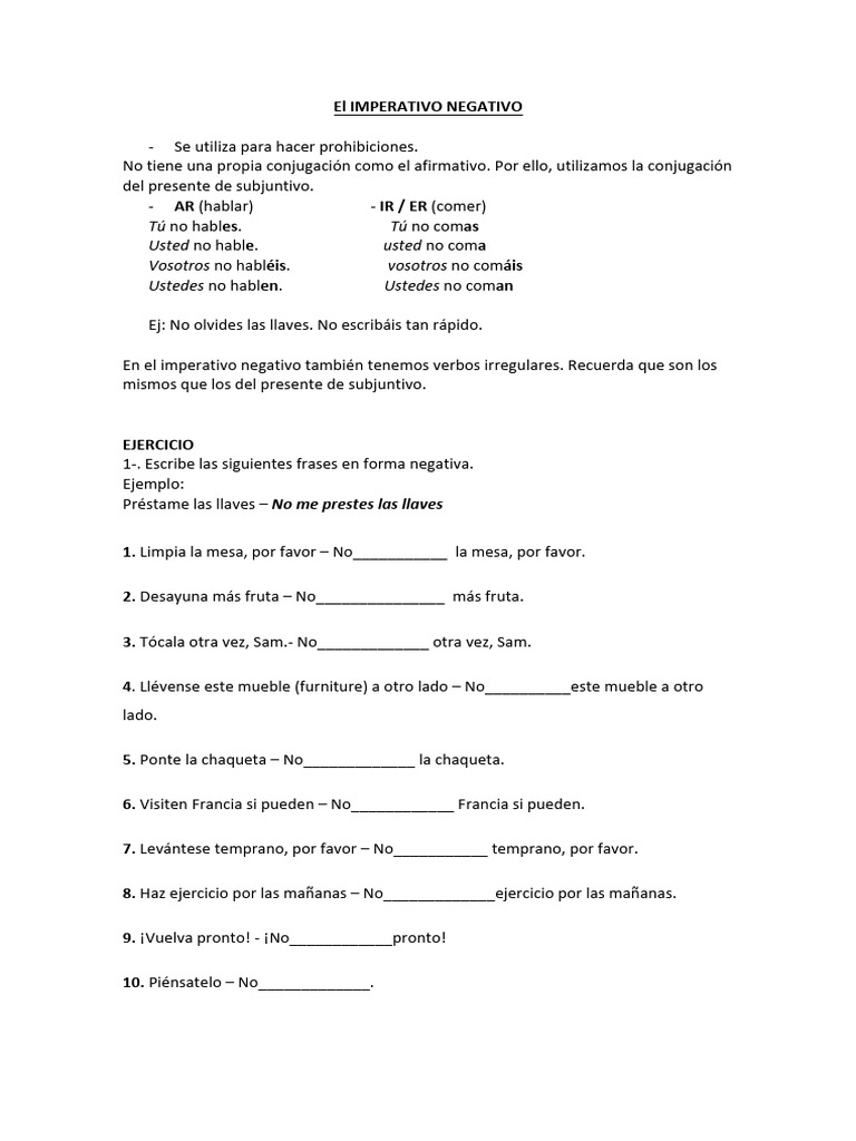 El Imperativo Negativo 1 Pdf