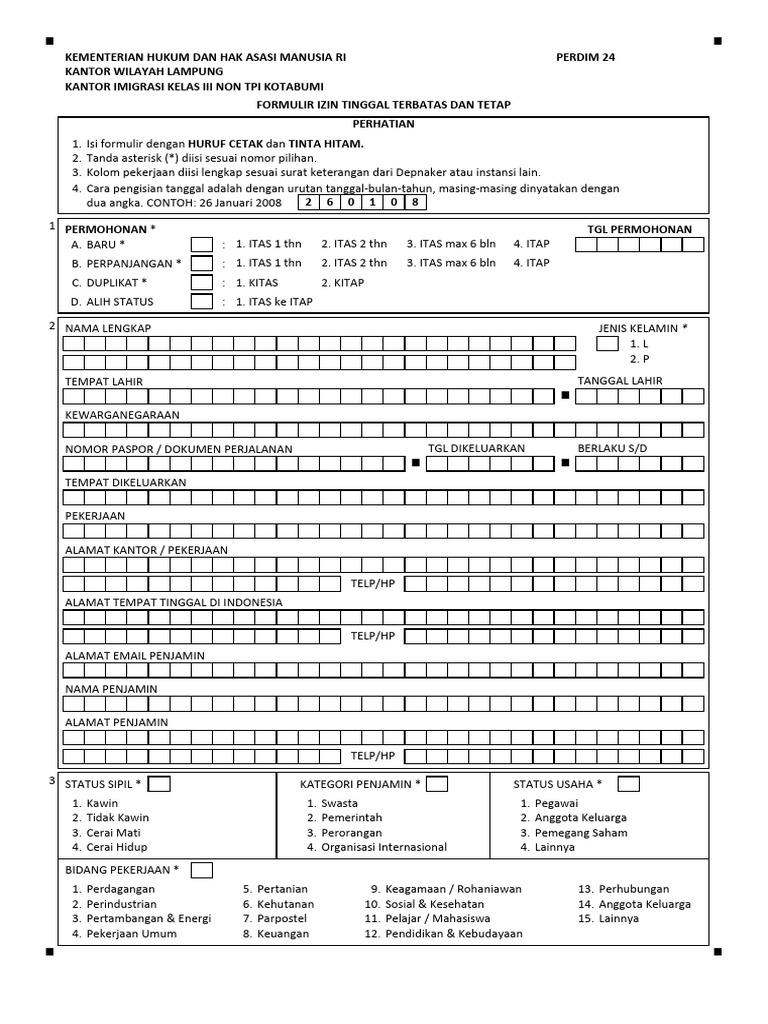 Formulir Permohonan Izin Tinggal | PDF