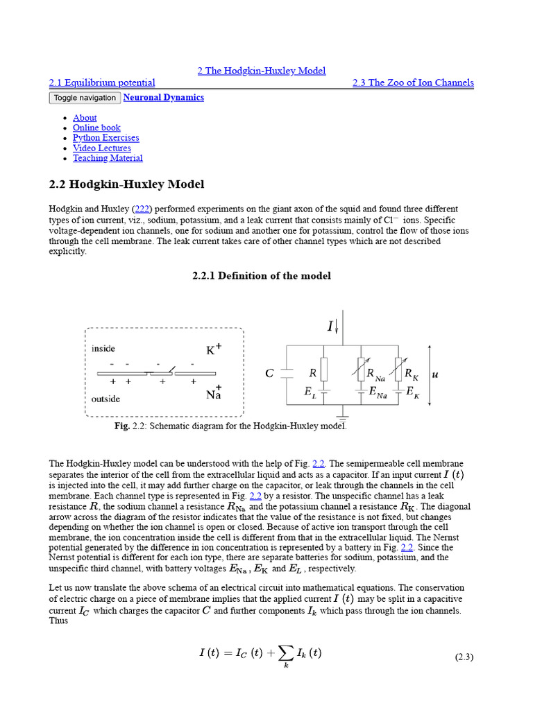 2.2 Hodgkin-Huxley Model - Neuronal Dynamics Online Book | PDF | Action ...