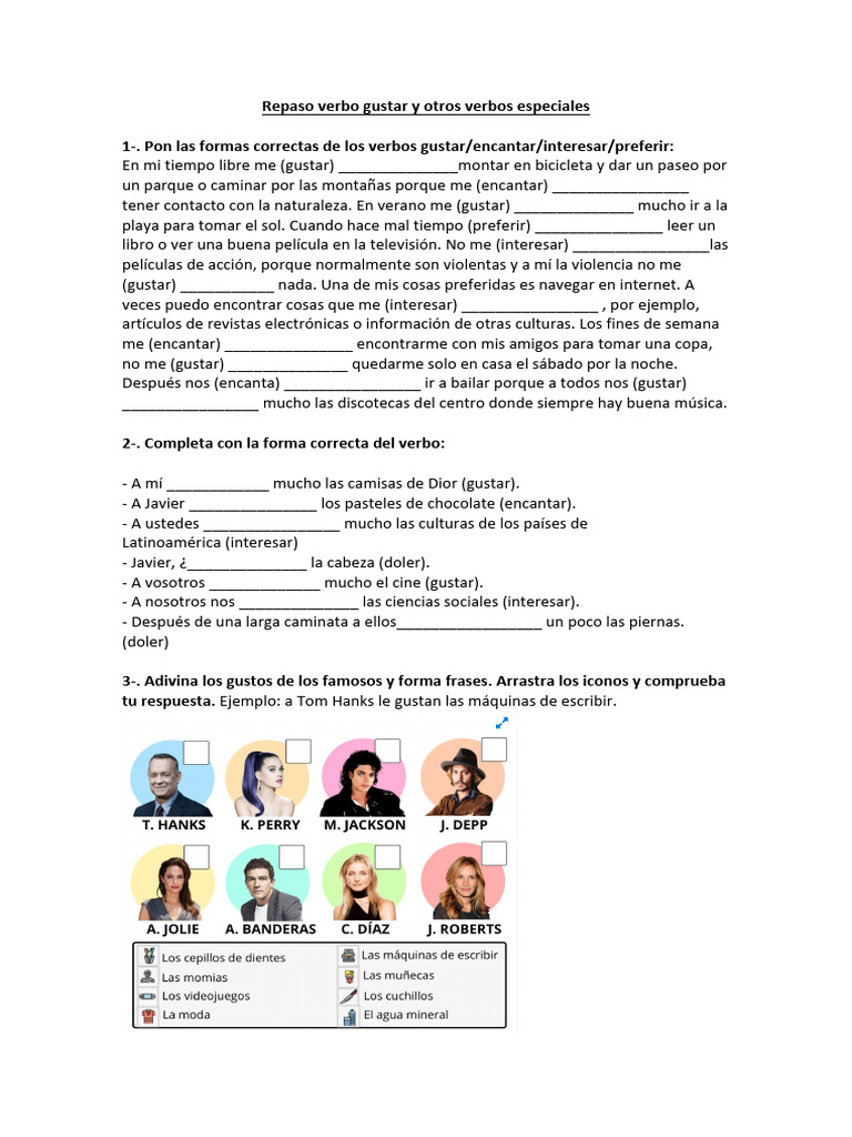 Repaso Verbo Gustar y Otros Verbos Especiales | PDF