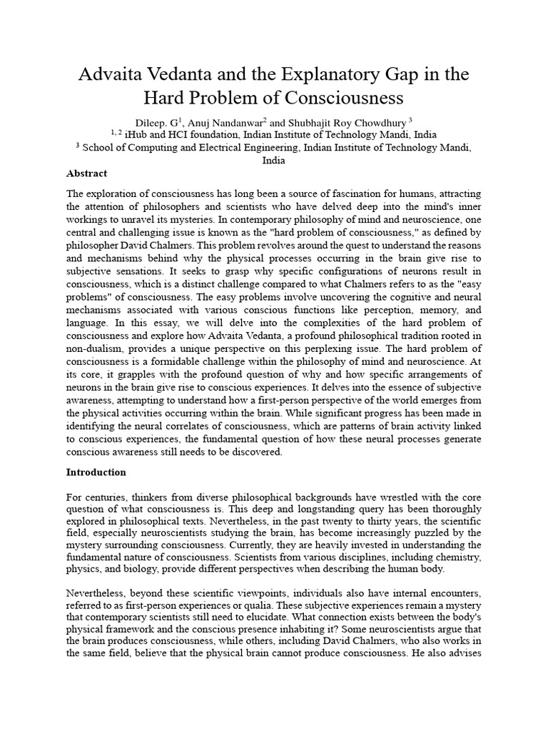 Advaita Vedanta and Consciousness Explained | PDF | Consciousness | Mind