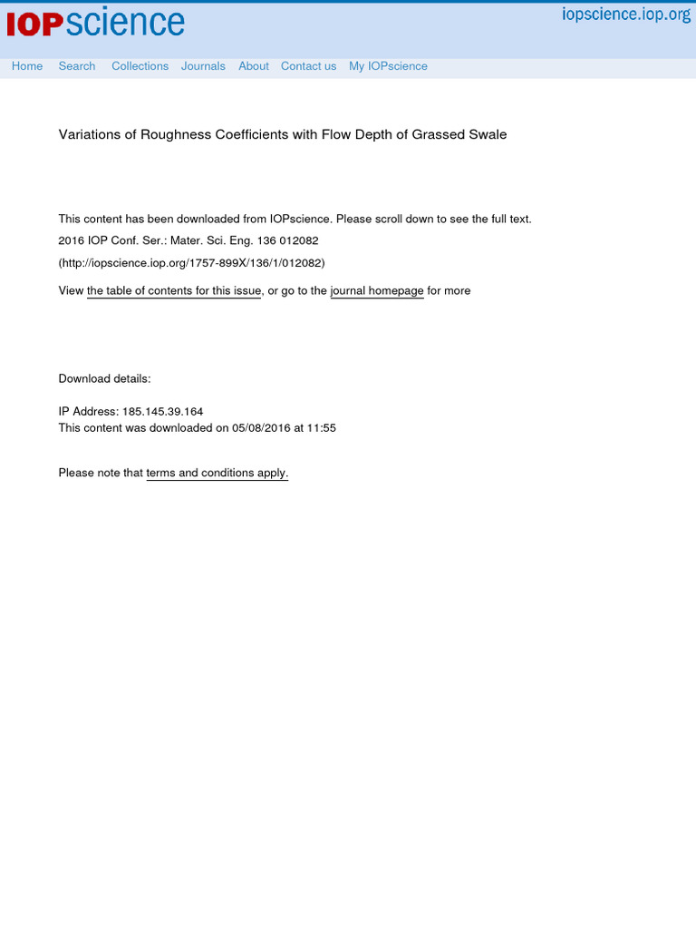 Variations of Roughness Coefficients With Flow Dep | PDF | Stormwater | Surface Runoff