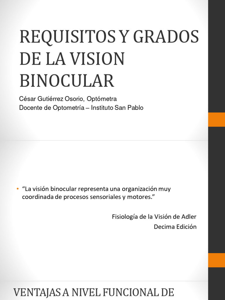 SESION 4° REQUISITOS Y GRADOS DE LA VISION BINOCULAR | PDF | Percepción ...