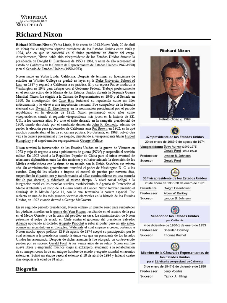 Biografía de Richard Nixon | PDF | Richard Nixon | Gobierno
