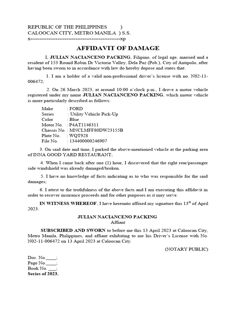 Affidavit of Damage | PDF