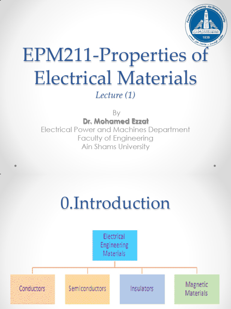 EPM211-Properties of Electrical Materials Lec 01 | PDF | Electrical ...