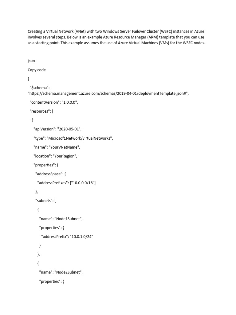 Azure Template For Creating Vnet With 2 WSFC | PDF | Microsoft Azure | Computer Cluster