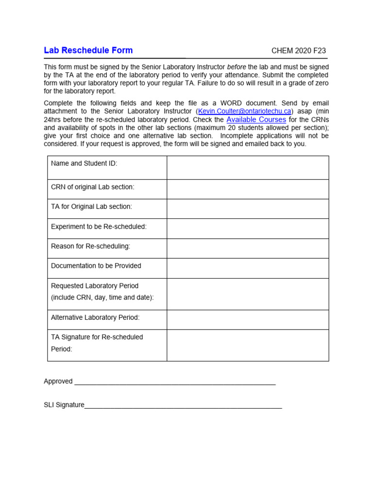 Lab Reschedule Form 2020 F23 | PDF