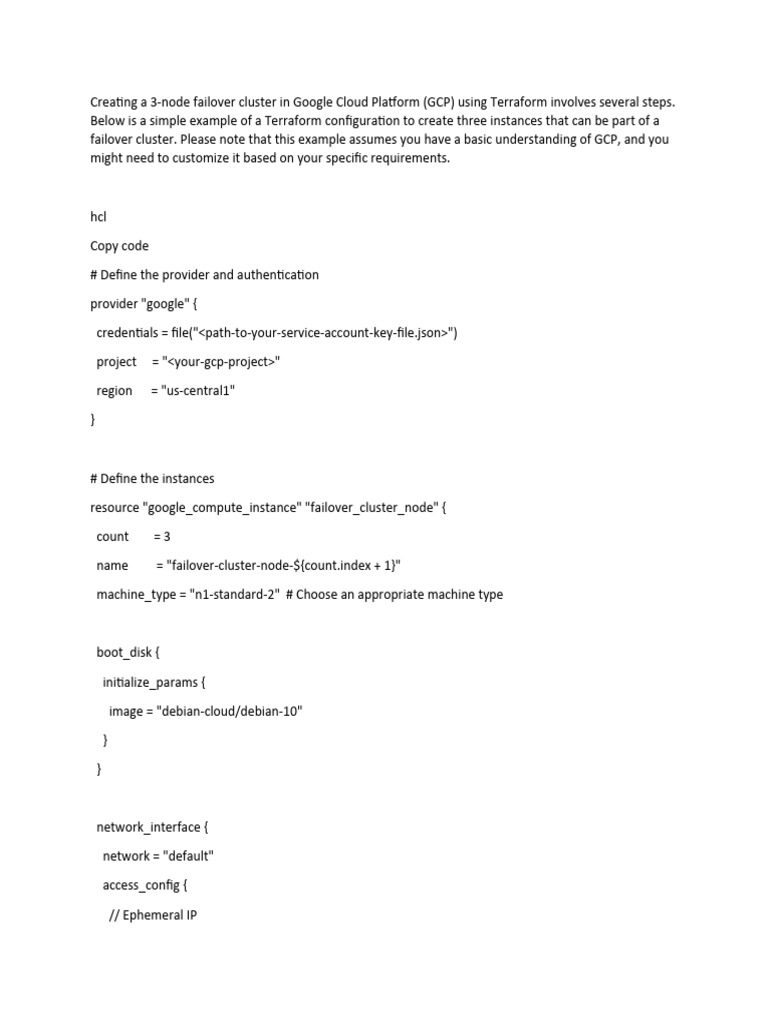 Terraform Template To Create 3 Nodes Failover Cluster in Google Cloud ...