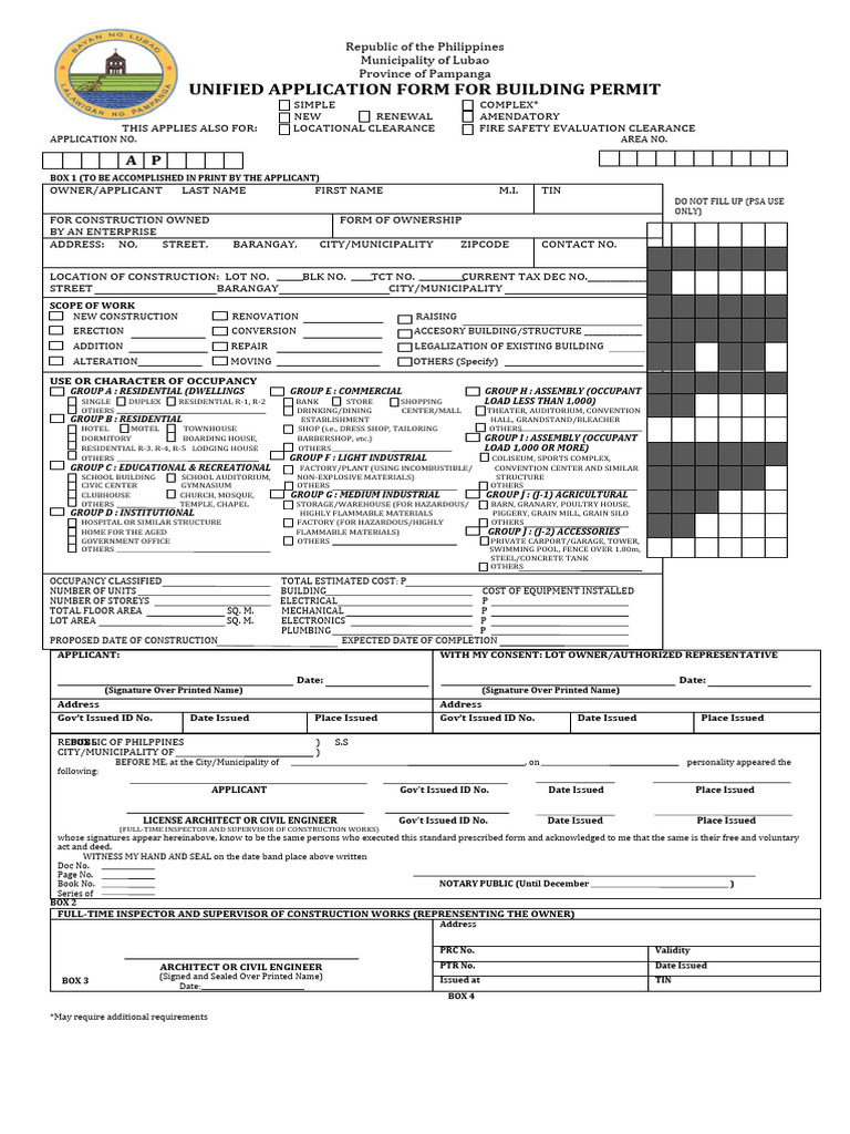 Unified Application Form For Building Permit | PDF | Notary Public
