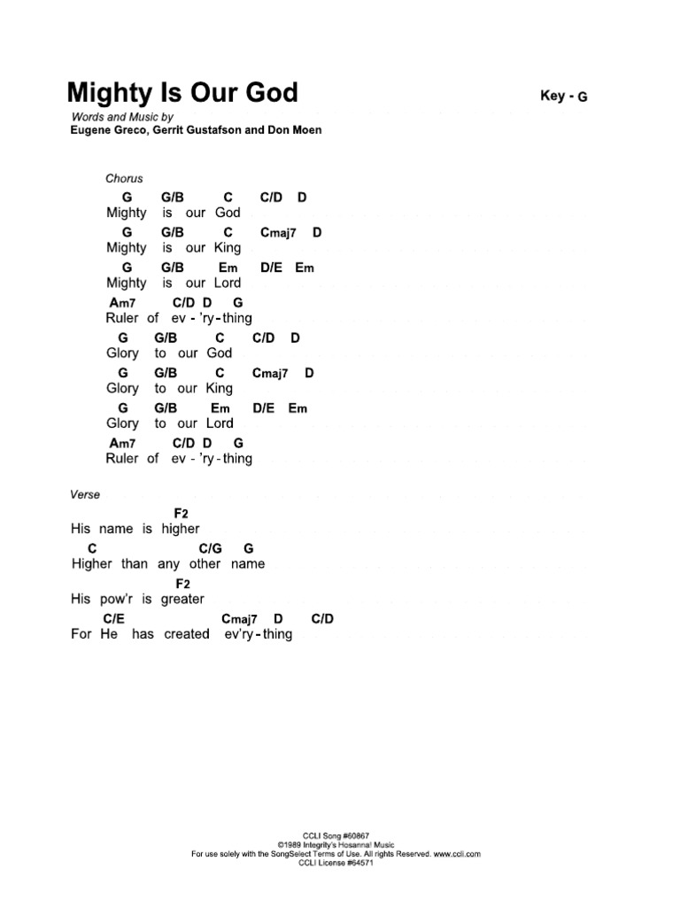 Mighty Is Our God - Chord Sheet - Key G | PDF