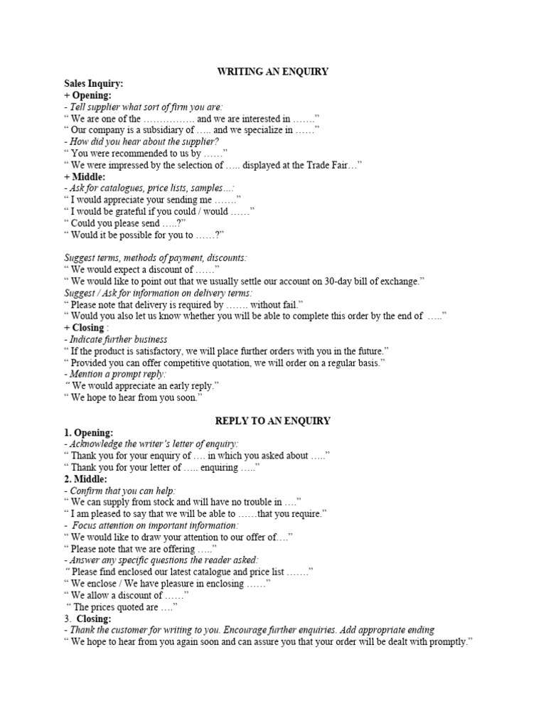 Writing Effective Sales Inquiries | PDF