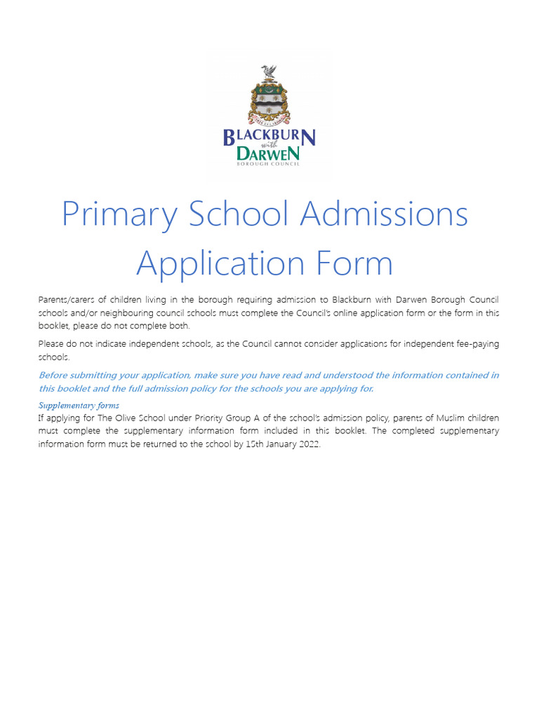 Primary 2022 Application Form | PDF | Wellness