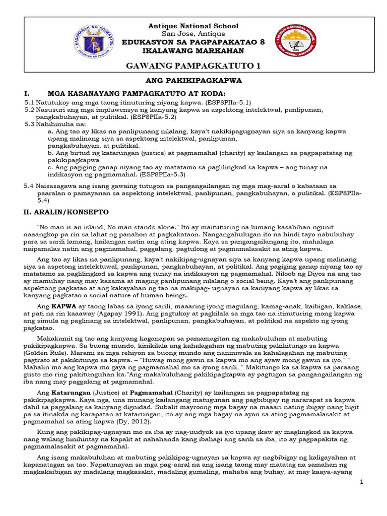 EsP LAS Grade 8 Quarter 2 | PDF