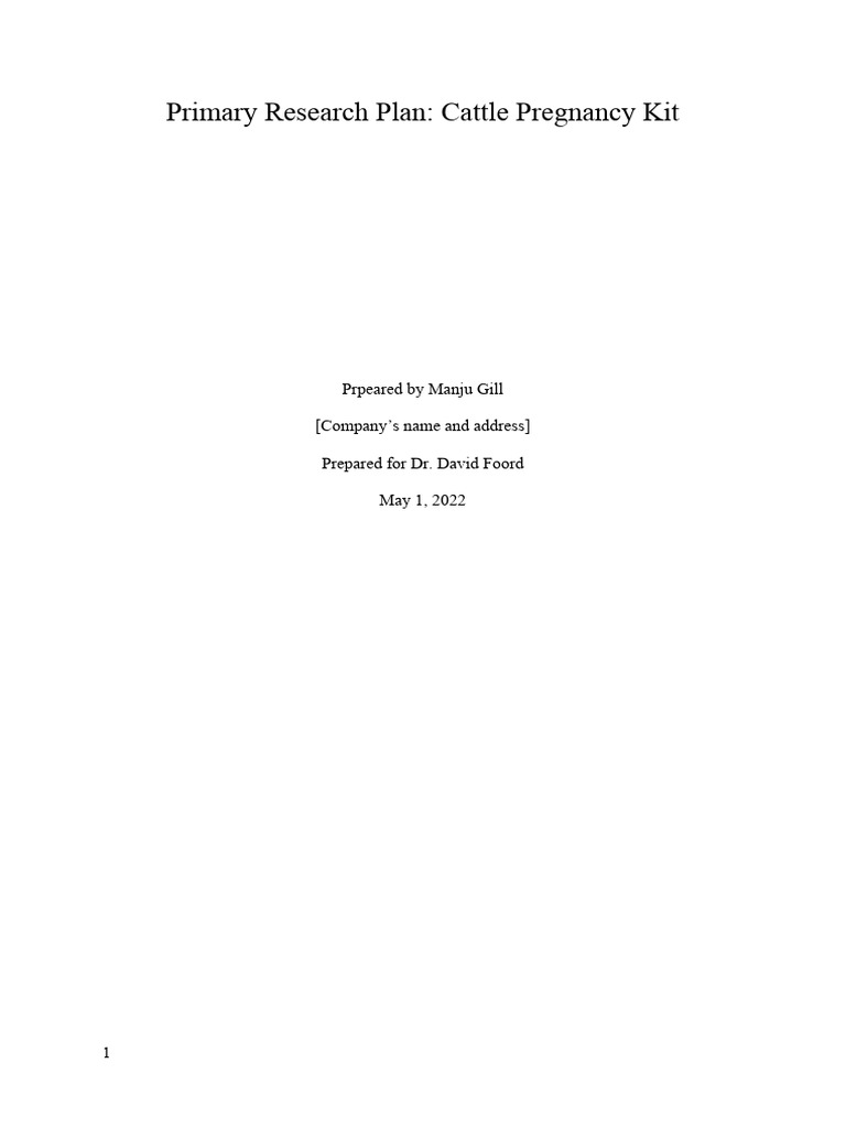 CPK Primary Research Plan | PDF | Cattle | Dairy